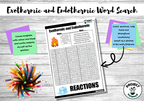 Exothermic and Endothermic Reactions Word Search | Teaching Resources