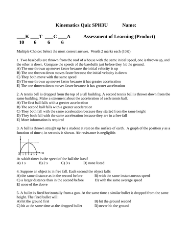 FULL YEAR TEST PACKAGE Grade 11 Physics TESTS WITH ANSWERS (20 ...