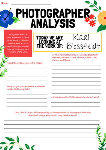 Artist Analysis Karl Blossfeldt Worksheet | Teaching Resources