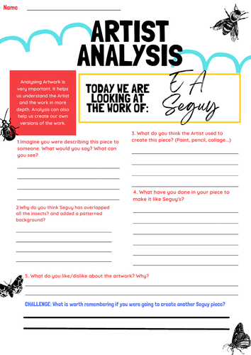 Artist Analysis EA Seguy Worksheet | Teaching Resources