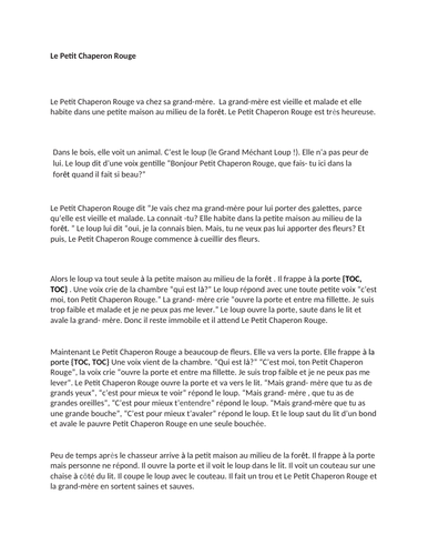 Home School French Language Resource Le Petit Chaperon Rouge (Little ...