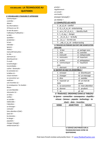 GCSE French 'Social Networks' Vocab Worksheet | Teaching Resources