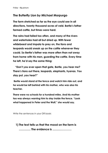 The Butterfly Lion - Inferring - Guided Reading/Destination Reader ...