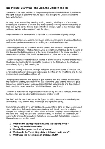 The Lion, the unicorn and Me - Clarifying - Guided Reading/Destination ...