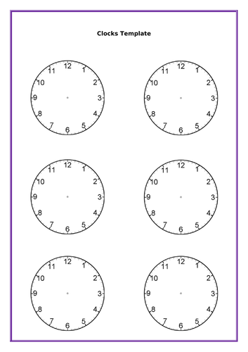 Clock Time Analogue Resource Pack Template o'clock half past quarter ...