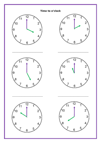 Clock Time Analogue Resource Pack Template o'clock half past quarter ...