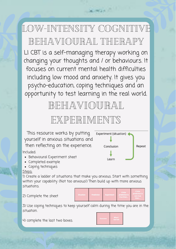 LI CBT Self Help Behaviour Experiments | Teaching Resources