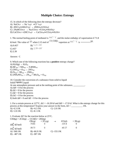 ENTROPY Multiple Choice AP Chemistry Multiple Choice (7 PAGES ...