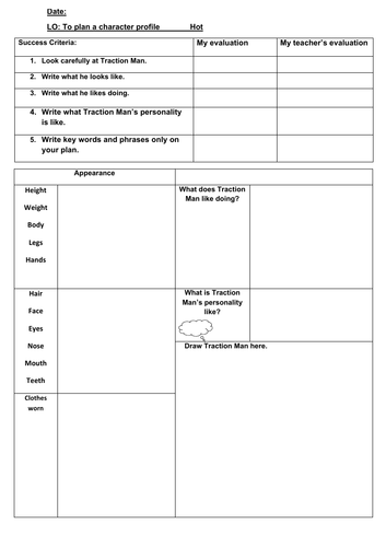 Character description of Traction Man - Traction Man is here | Teaching ...