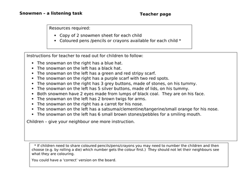 Snowman- Listening Activity | Teaching Resources