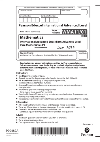 Guided Solution Edexcel Ial January 2022 P1 Teaching Resources