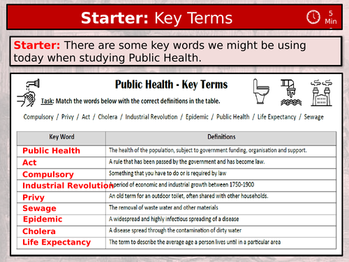 GCSE Medicine L16 - The Public Health Act 1875 | Teaching Resources