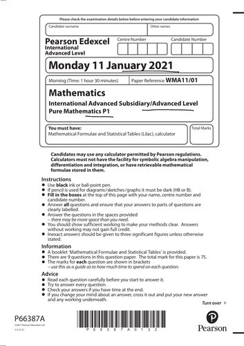 Guided Solution Edexcel IAL January 2021 P1 | Teaching Resources Guided Solution Edexcel IAL January 2021 P1 | Teaching Resources