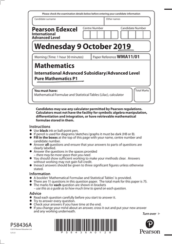 Guided Solution Edexcel IAL October 2019 P1 | Teaching Resources