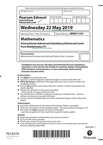 Guided Solution Edexcel IAL May 2019 P1 | Teaching Resources