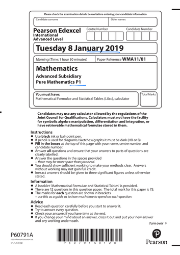 Guided Solution Edexcel IAL Janurary 2018 P1 | Teaching Resources