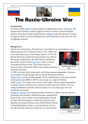 The Russia-Ukraine War - Reading Comprehension Session! | Teaching ...