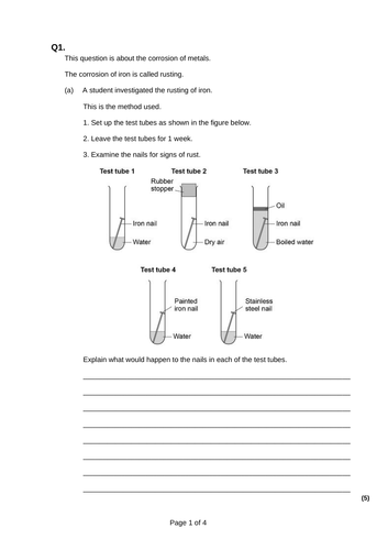 AQA C10 Corrosion and its prevention - Triple only | Teaching Resources