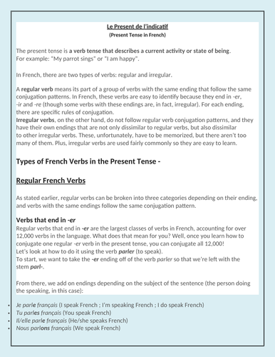 Le present - regulier et irregulier | Teaching Resources