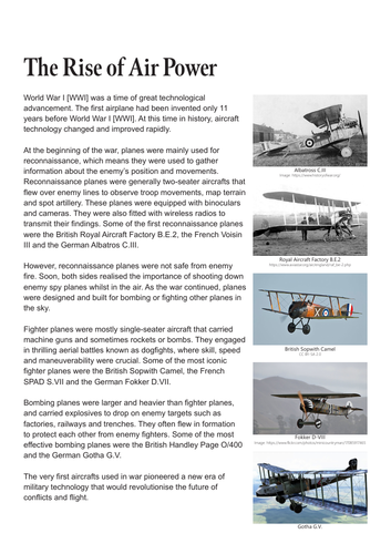 Reading Comprehension WWII Aircraft | Teaching Resources