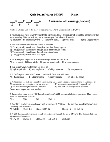 2 WAVES QUIZZES and WAVES TEST Package Grade 11 Physics TEST WITH ...