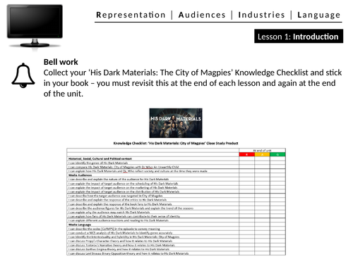 His Dark Materials GCSE Media Studies CSP 'City of Magpies' | Teaching ...