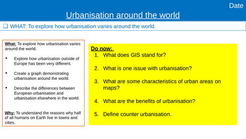 KS3 KS4 Urbanisation scheme of work | Teaching Resources