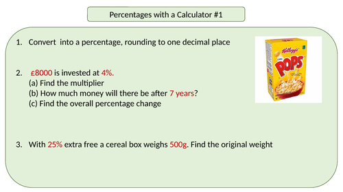 Percentages with a Calculator | Teaching Resources