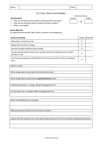 KS4 GCSE Chemistry AQA C1 7 Ions, Atoms and Isotopes Lesson Bundle ...