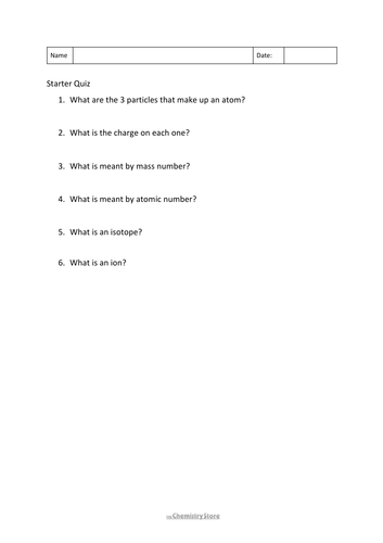 KS4 GCSE Chemistry AQA C1 Atomic Structure 8 PPTS 12WS 12MS Topic ...