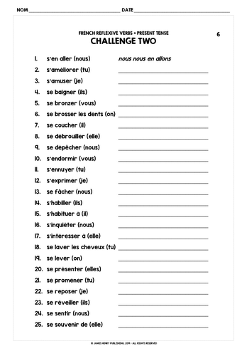 FRENCH REFLEXIVE VERBS PRESENT TENSE | Teaching Resources