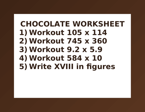 CHOCOLATE WORKSHEET 15 | Teaching Resources