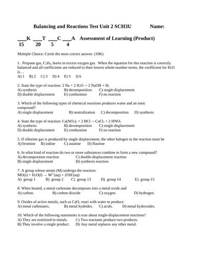 FULL YEAR TEST PACKAGE Grade 11 Chemistry (20 ASSESSMENTS WITH ANSWERS ...