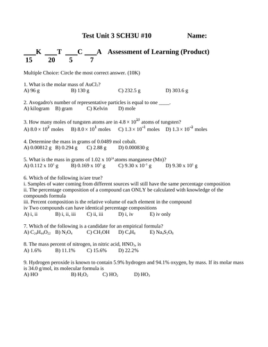 FULL YEAR TEST PACKAGE Grade 11 Chemistry (20 ASSESSMENTS WITH ANSWERS ...