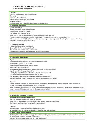 EXHAUSTIVE LIST questions FRENCH Edexcel International GCSE | Teaching ...