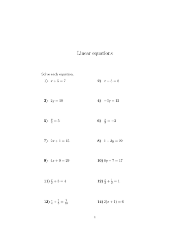 Linear equations (easy to harder) worksheet (with solutions) | Teaching ...