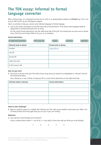 The TOK essay: informal to formal language converter | Teaching Resources