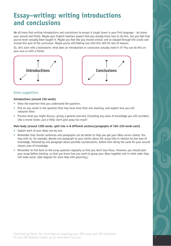 Essay–writing: writing introductions and conclusions | Teaching Resources