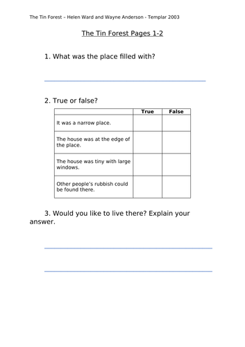 Key Stage 1 reading comprehension - The Tin Forest | Teaching Resources