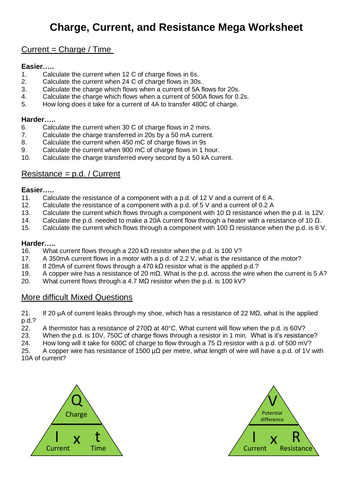 GCES Physics Current Charge and Resistance Calculations | Teaching ...