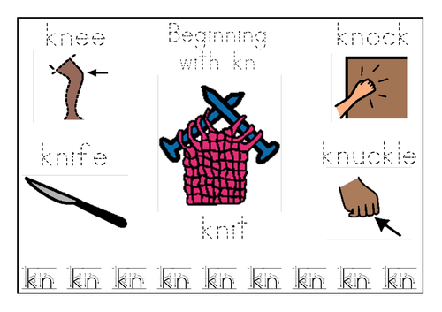 Beginning with 'kn' Worksheets + Symbols | Teaching Resources