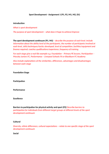 BTEC Level 3 Extended Diploma in Sport: Unit 1 - Sport Development ...