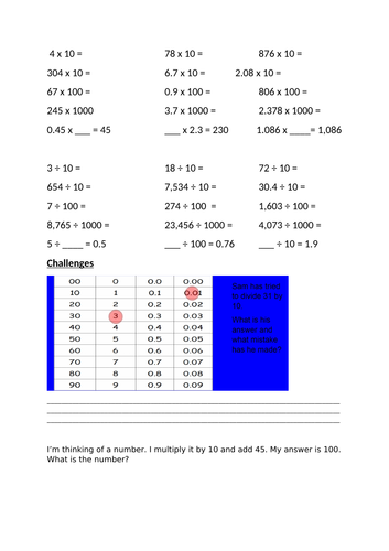 Multiplying and dividing by 10, 100 and 1000 | Teaching Resources