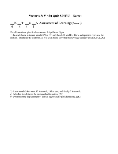 VECTORS VELOCITY DISPLACEMENT QUIZ Velocity Quiz Motion Quiz WITH ...