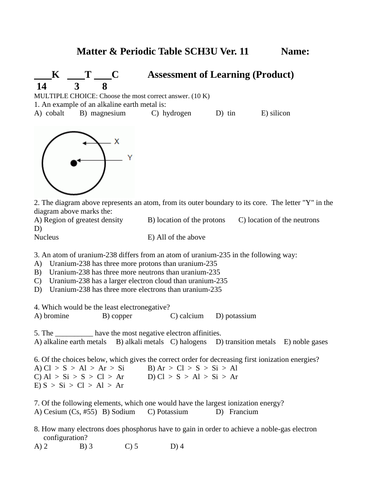 3 PERIODIC TABLE CHEMISTRY QUIZZES Chemistry Periodic Table Quiz WITH ...