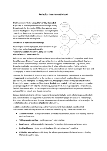 AQA Psychology- Relationships- Rusbult's Investment Theory | Teaching ...