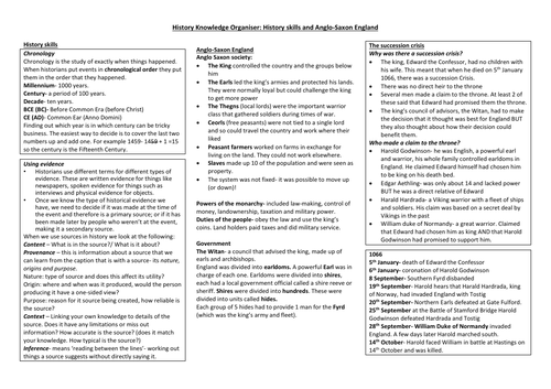 History skills and Anglo-Saxon England KS3 history knowledge organiser ...