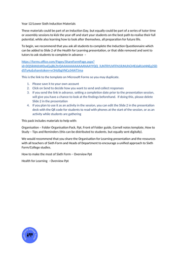 Sixth Form Induction Pack, Folder organiser, induction Ppts | Teaching ...