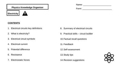 Electricity Knowledge Organiser | Teaching Resources