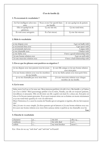 C'est de famille French GCSE | Teaching Resources